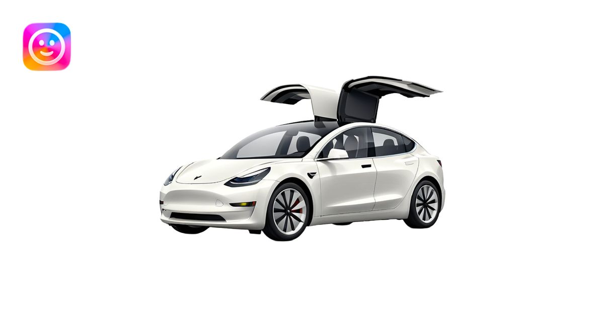 Tesla model 3 white. Icon. In a hurry. No wings emoji | AI Emoji Generator