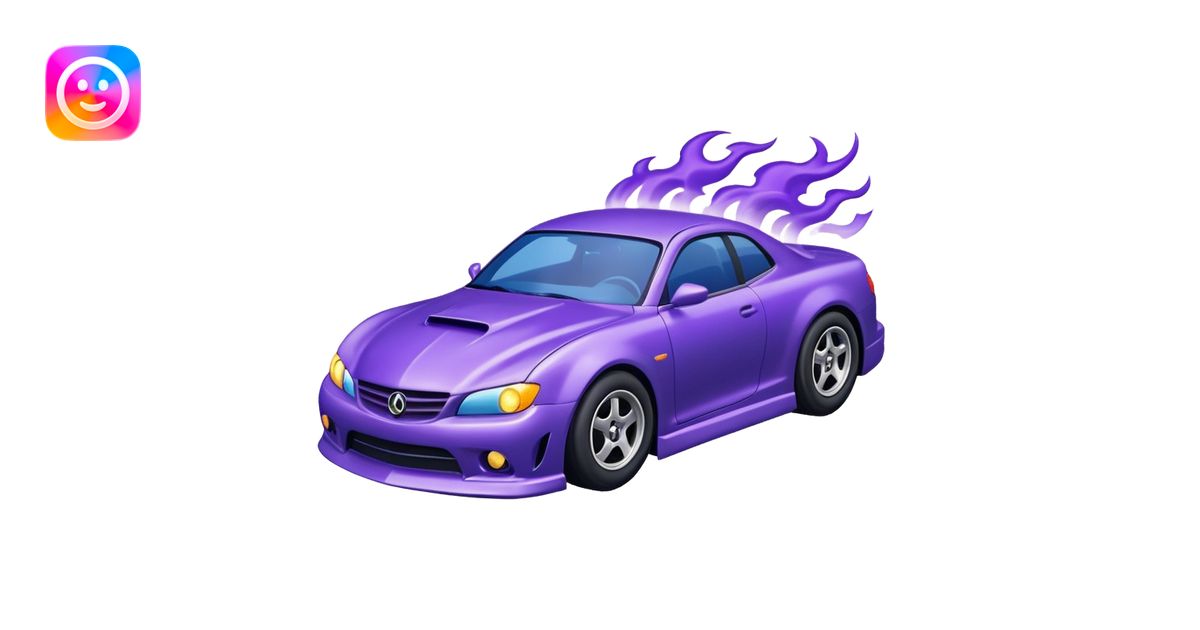 Purple car drifting with navy blue flames coming out of the rear tires ...