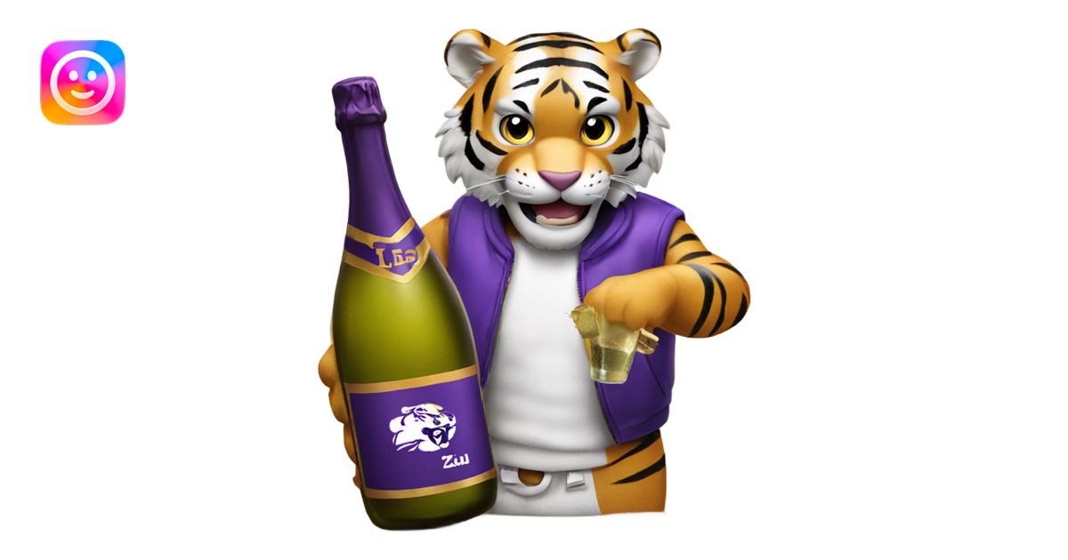 LSU Mike the Tiger popping champagne bottle emoji | AI Emoji Generator