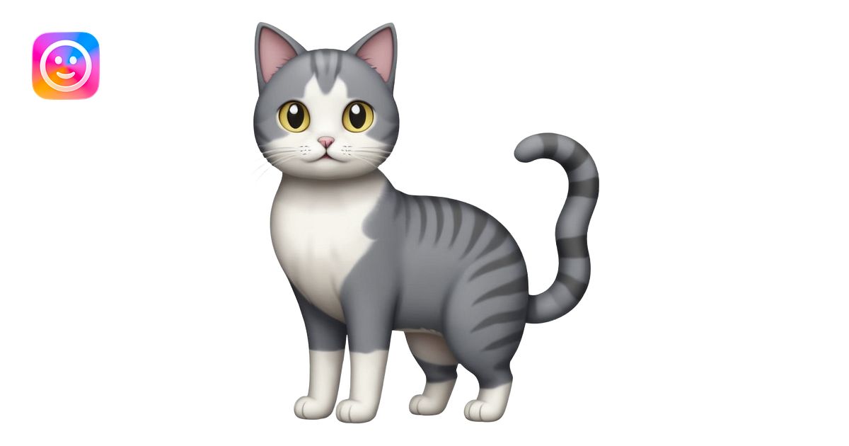 full body derpy looking large short hair dark grey and white cat emoji ...