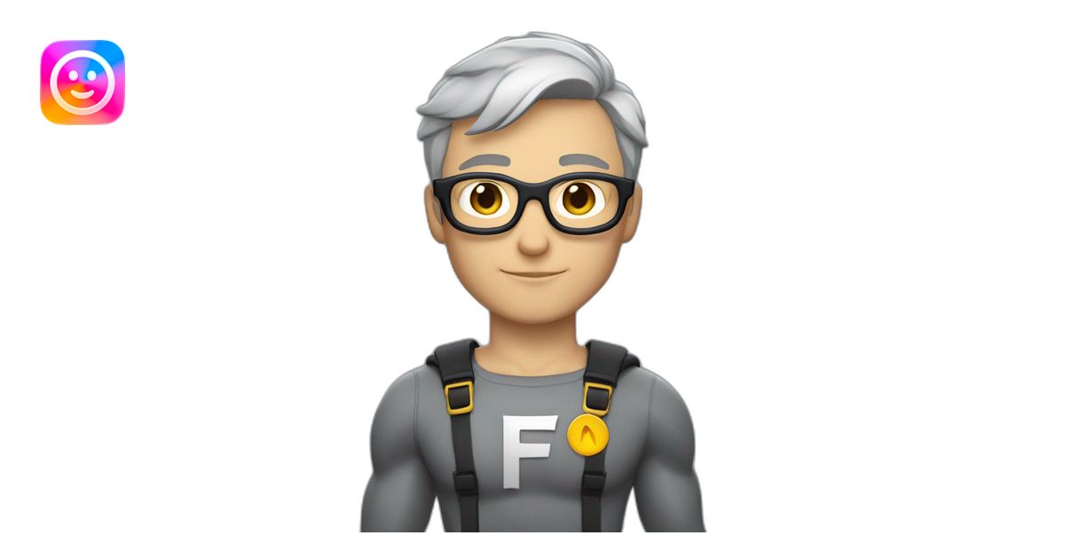 Caucasian Superhero upper body grey short hair and glasses with an "F ...