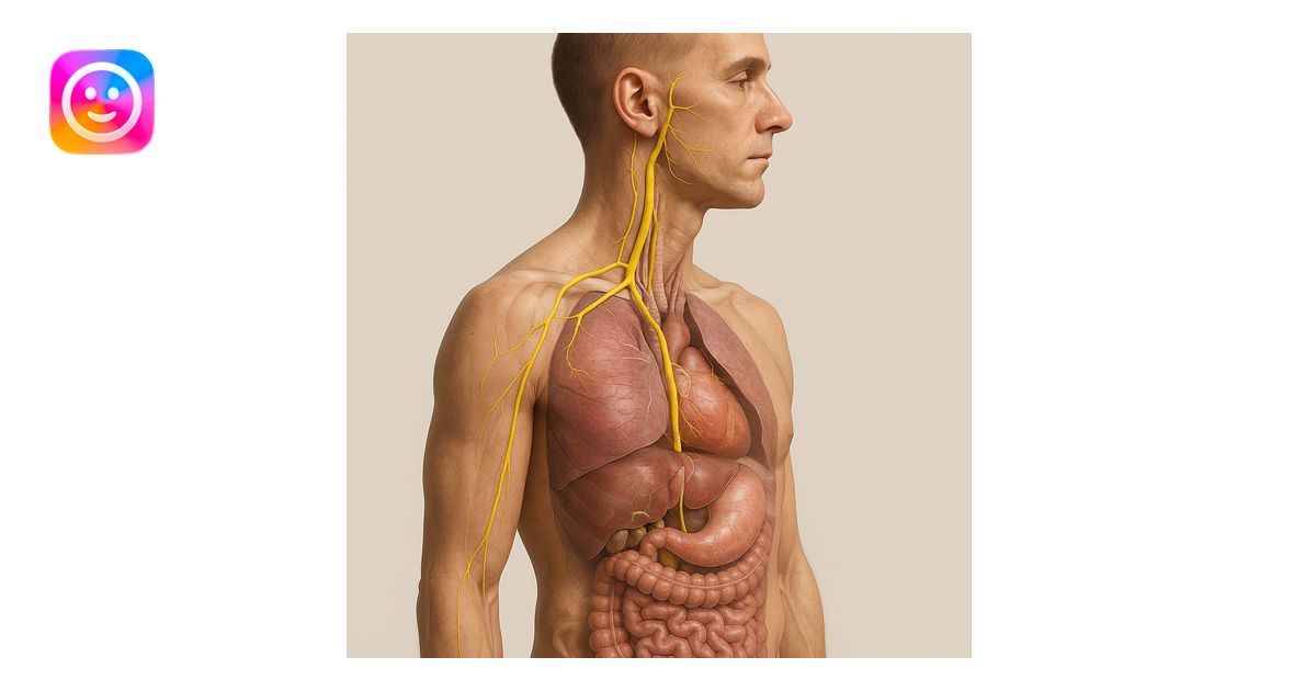 realistic 4K image of human body with vagus nerve highlighted, left ...
