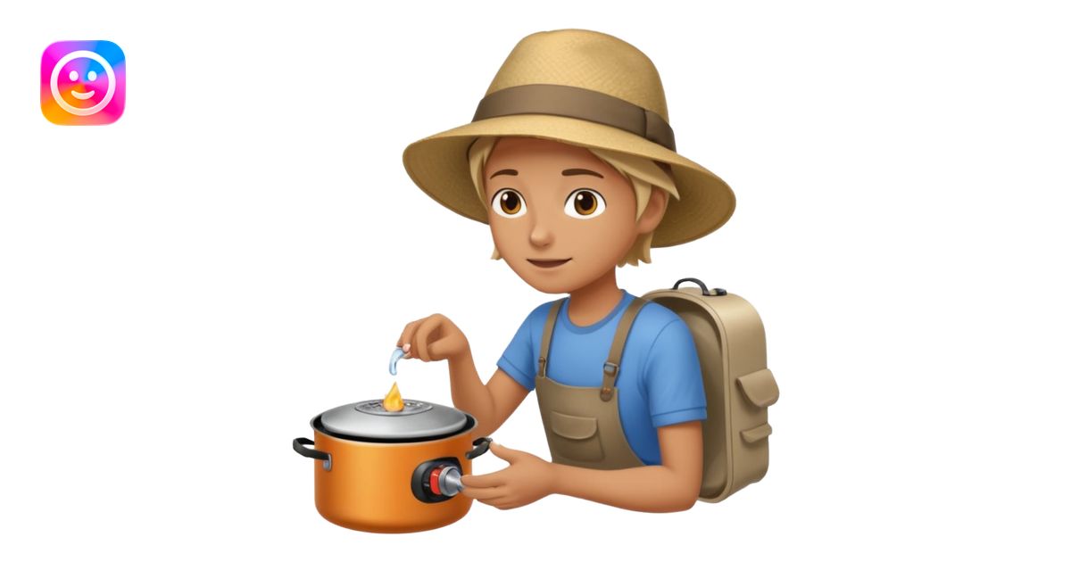 A camper boiling water on a portable stove, enjoying the outdoor breeze ...