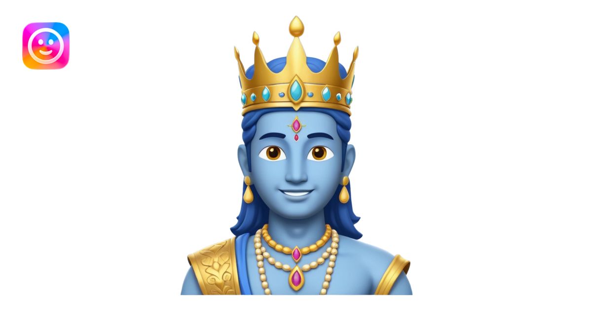 Hindu god Vishnu portrait, head and shoulders only, blue skin, golden ...