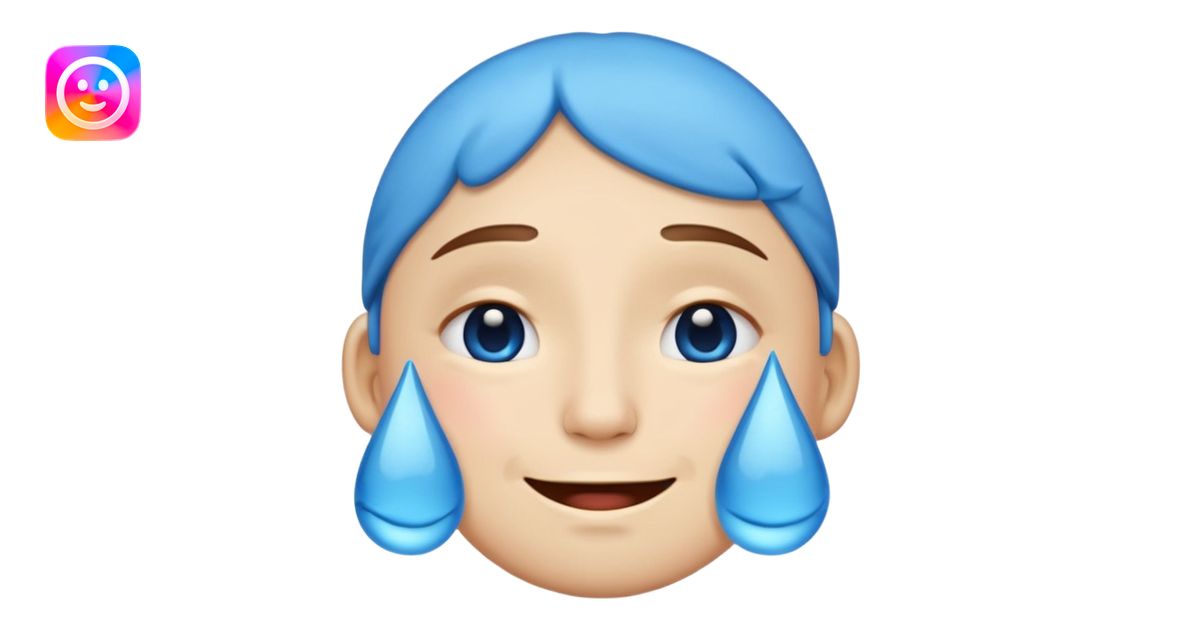 Pleading Face emoji, smiling with closed eyes and two large blue tears ...