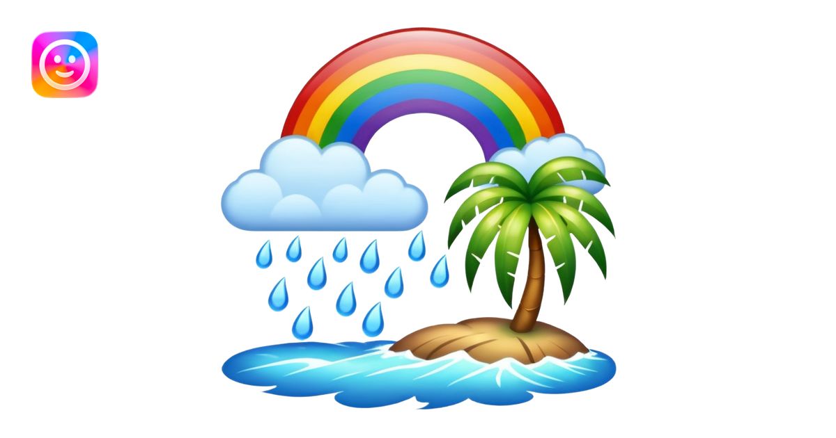 Tropical rainstorm with a rainbow emoji | AI Emoji Generator