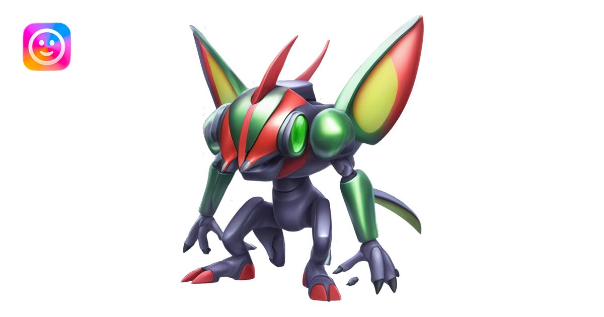a shiny metallic Genesect-Flygon-Raptor-Fakémon-Medabot-hybrid with a ...
