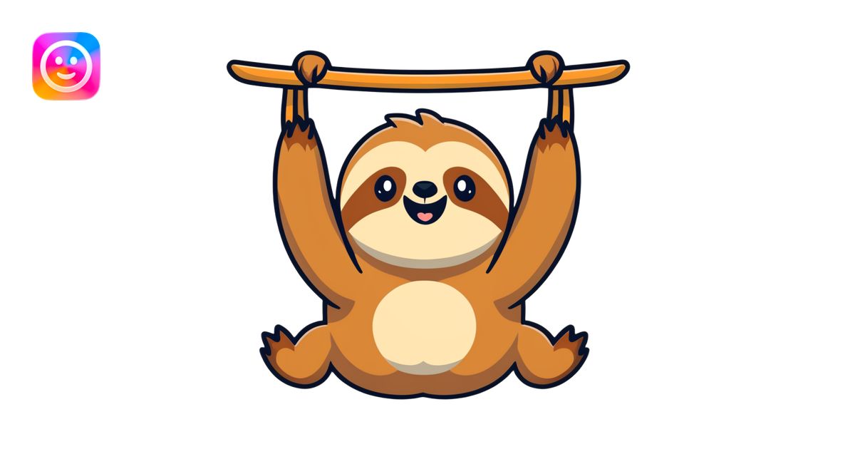 Adorable sloth hanging upside down with goofy smile image | AI Emoji ...