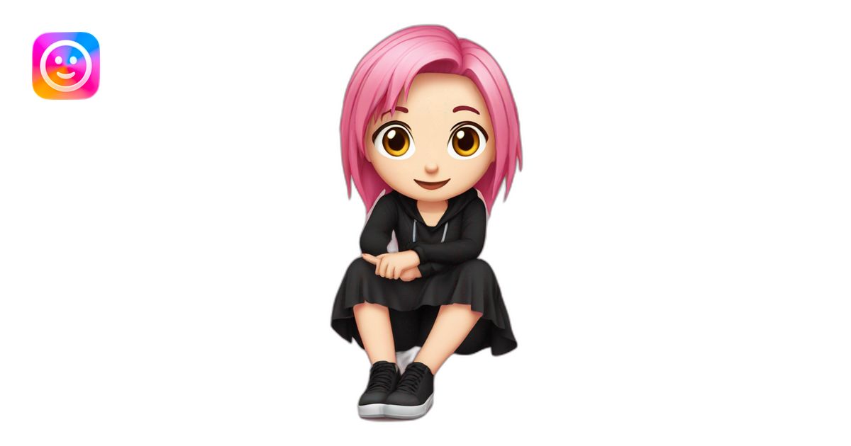 Full body Front view curvy emo girl pink hair sits on the floor ...