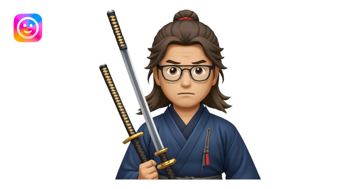 Long Haired Samurai with Glasses, Warrior with glasses cleaning katana ...