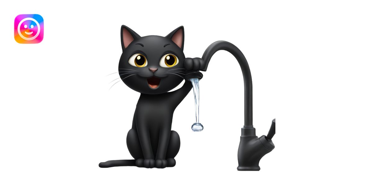 Black cat drinking from faucet emoji | AI Emoji Generator