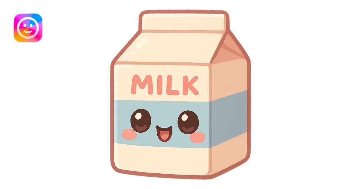 chibi sticker-style milk carton with a smiling face, cute and ...