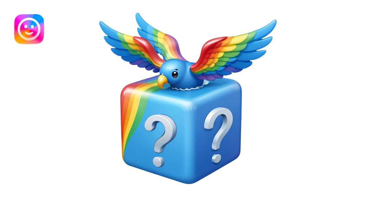 Blue cube with blue wings and has a rainbow question mark emoji | AI ...