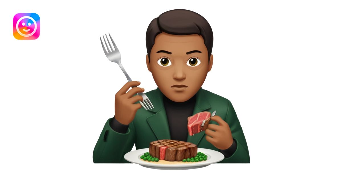 Cypher from the matrix eating steak emoji | AI Emoji Generator
