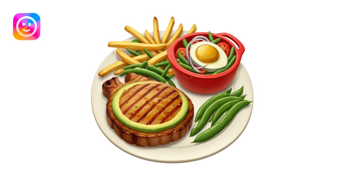 pork chops, fries, tomato onion salad, beans, and avocado on the side ...