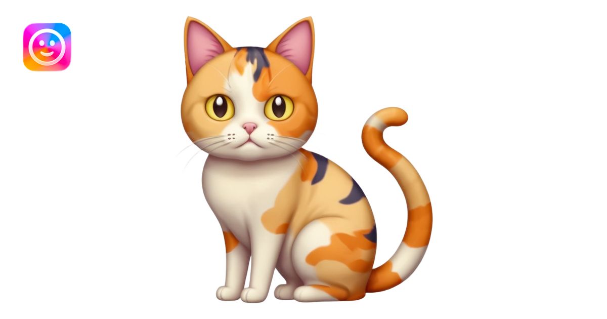 full body colourful calico cat with skinny head and fat body with an ...