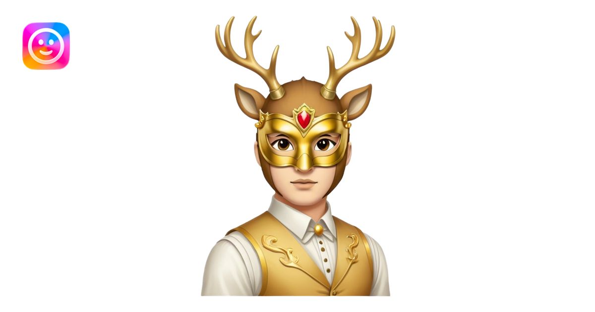 a man, with a vest, wear half-face golden Deer masquerade mask emoji ...