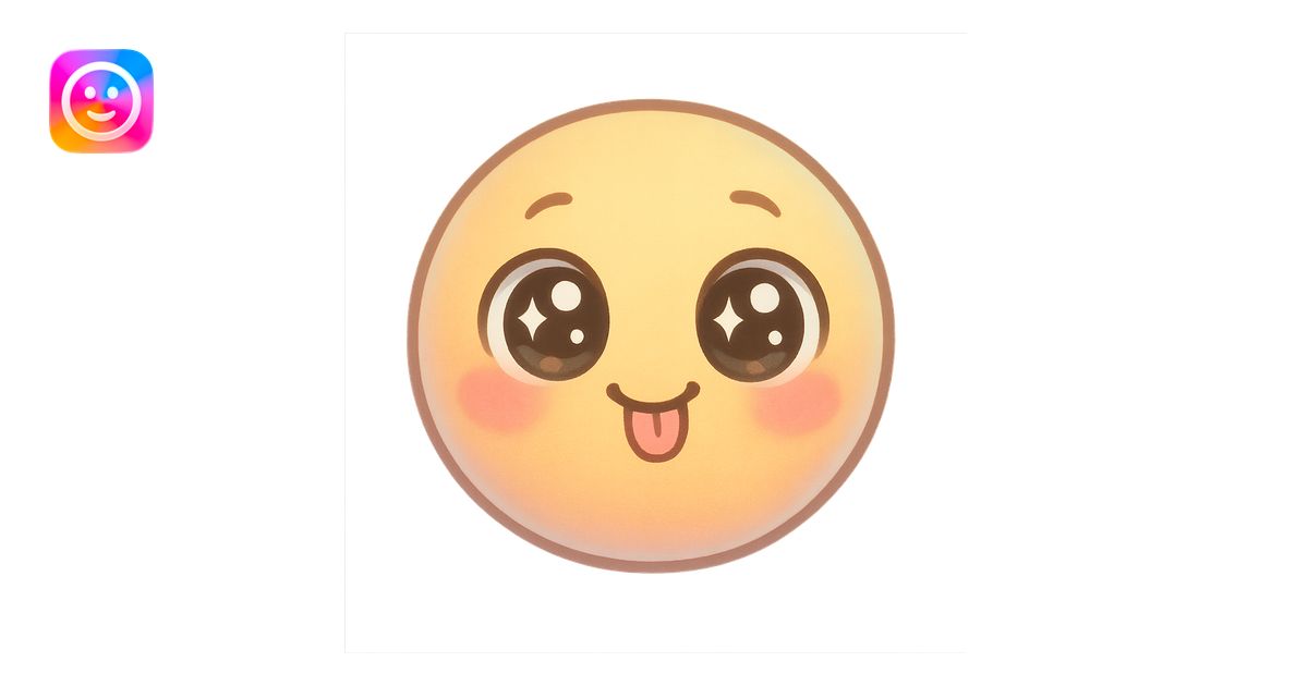 cute emoji, round face, big sparkling eyes, tiny tongue sticking out ...