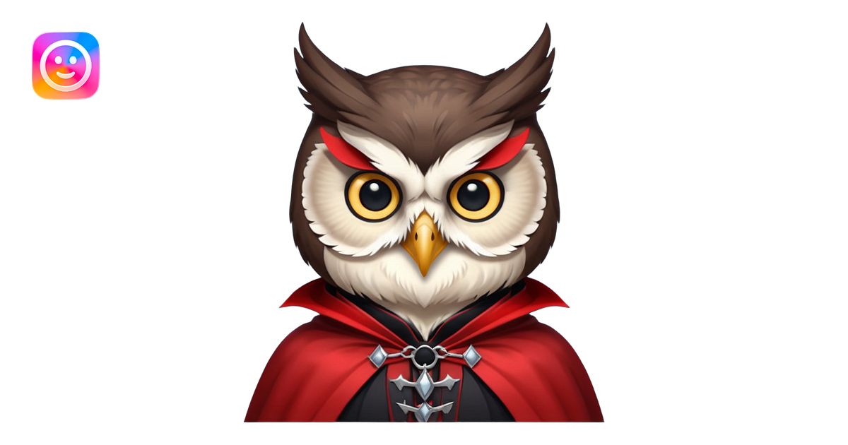 owl vampire in red collar cloak emoji | AI Emoji Generator