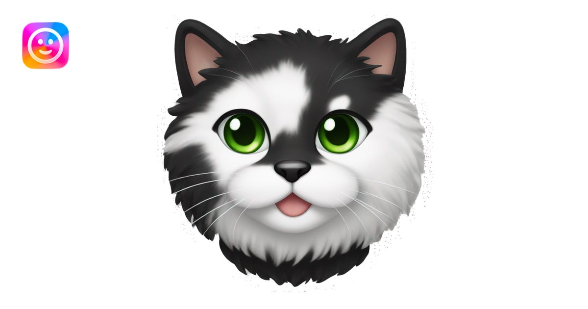 black fur cat with green eyes and white fur around lips emoji | AI ...
