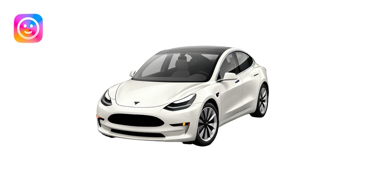 Tesla model 3 white. Icon. In a hurry. No wings emoji | AI Emoji Generator