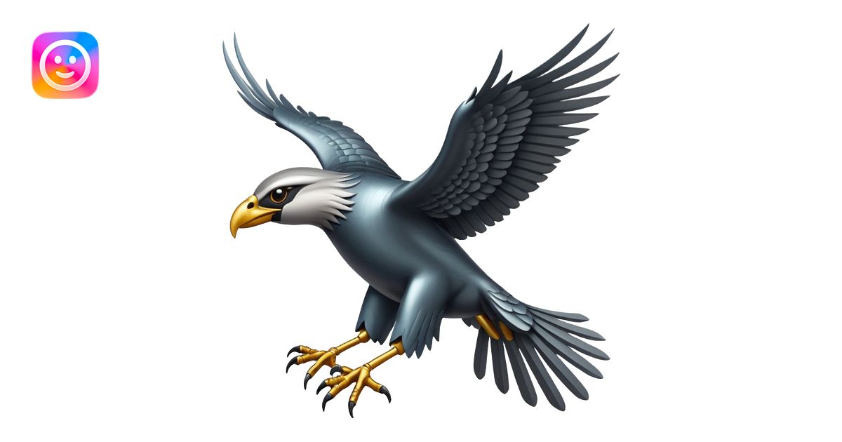 Emoji-style icon of a large metallic predatory bird flying, sharp wings ...