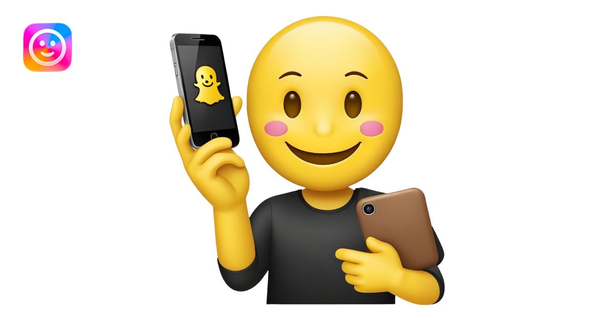 smiley face emoji holding a smartphone with Snapchat interface, sending ...