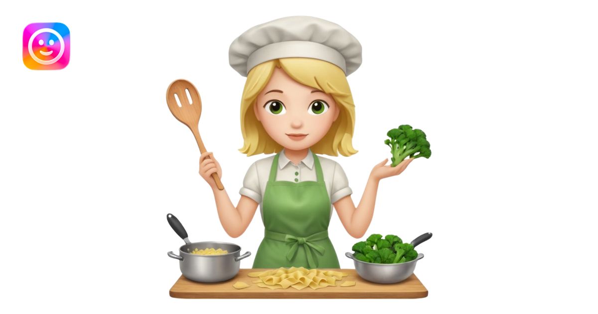 Girl cooking pasta for the first time with broccoli emoji | AI Emoji ...
