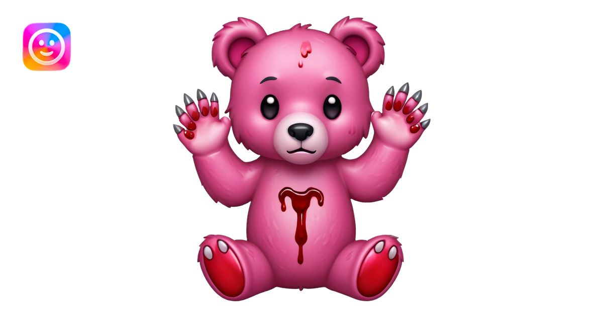 Pink gloomy bear blood with paw claw emoji | AI Emoji Generator
