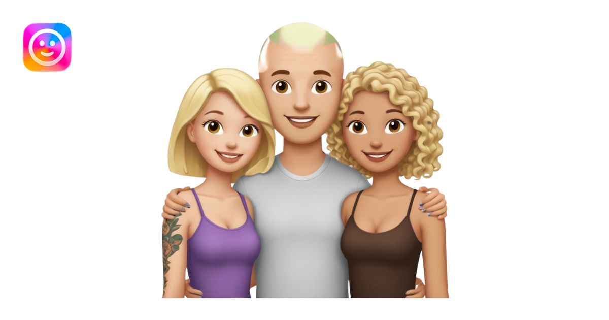 throuple tatted bald boyfriend with two girlfriends, one long blonde ...