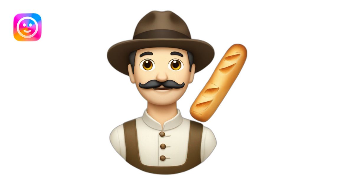 Frencman with french moustache, baguette and wine emoji | AI Emoji ...