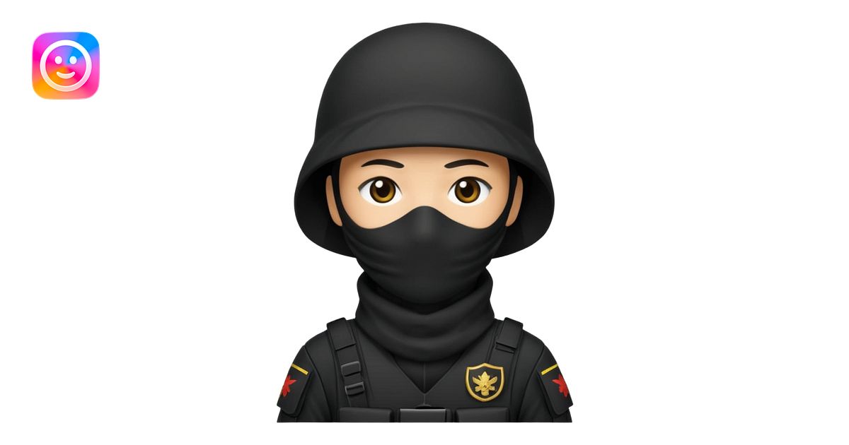 special forces soldier, black uniform, face covered, japanese emoji ...