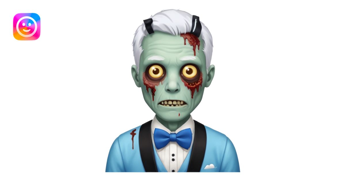 zombie, white hair waiter with blue bow tie emoji | AI Emoji Generator