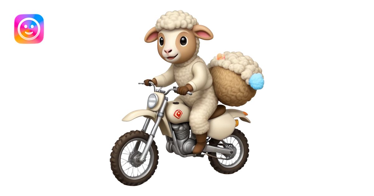 cartoon sheep on a dirt bike jumping emoji | AI Emoji Generator