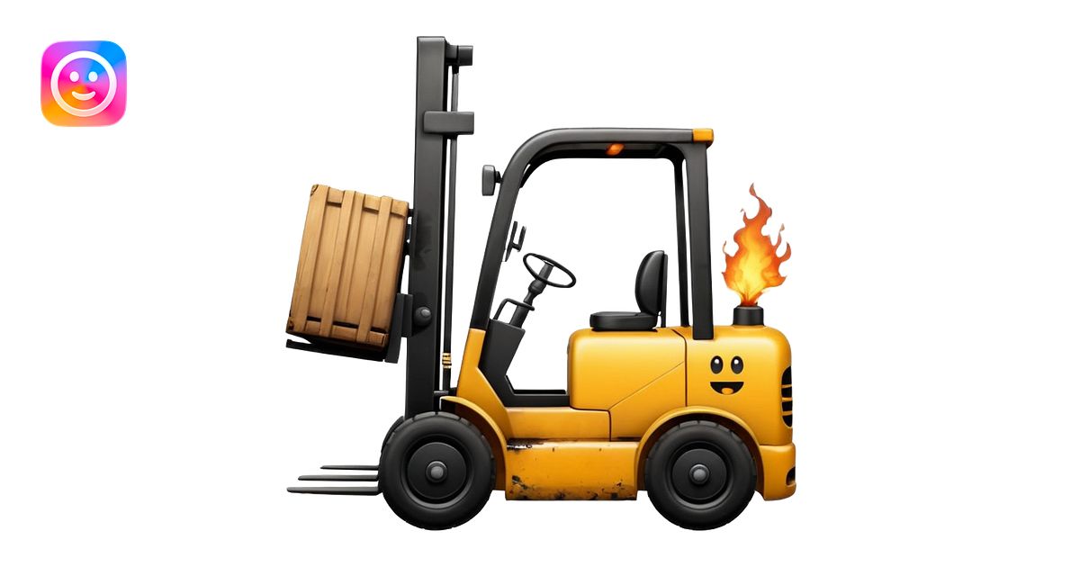 ugly, broken forklift after the explosion with emoji of blowing emoji ...