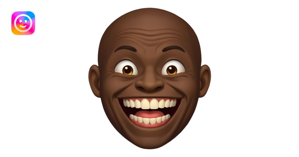 A black habshi man with ugly teeth laughing emoji | AI Emoji Generator