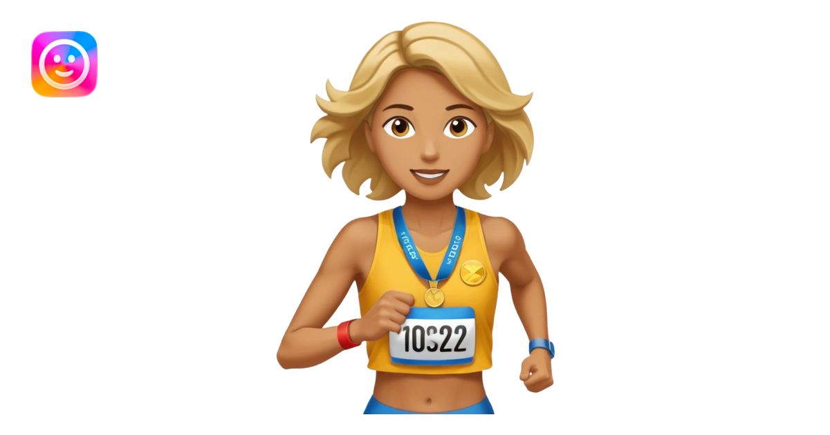 Female picking running a marathon with gold medal emoji | AI Emoji ...