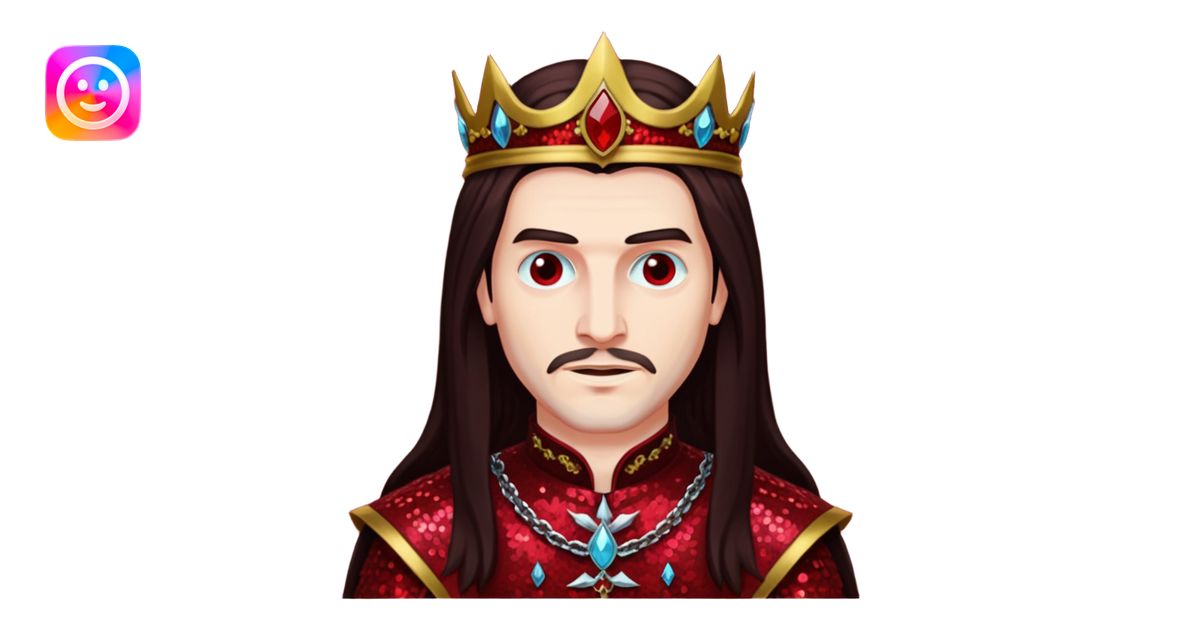 Vlad Tepes with long dark brown hair, dark red sequin outfit emoji | AI ...