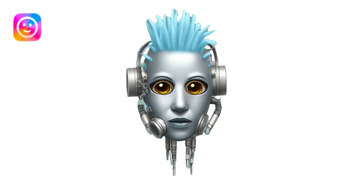 Light blue Mohawk female cyborg head with silver respirator mask and ...