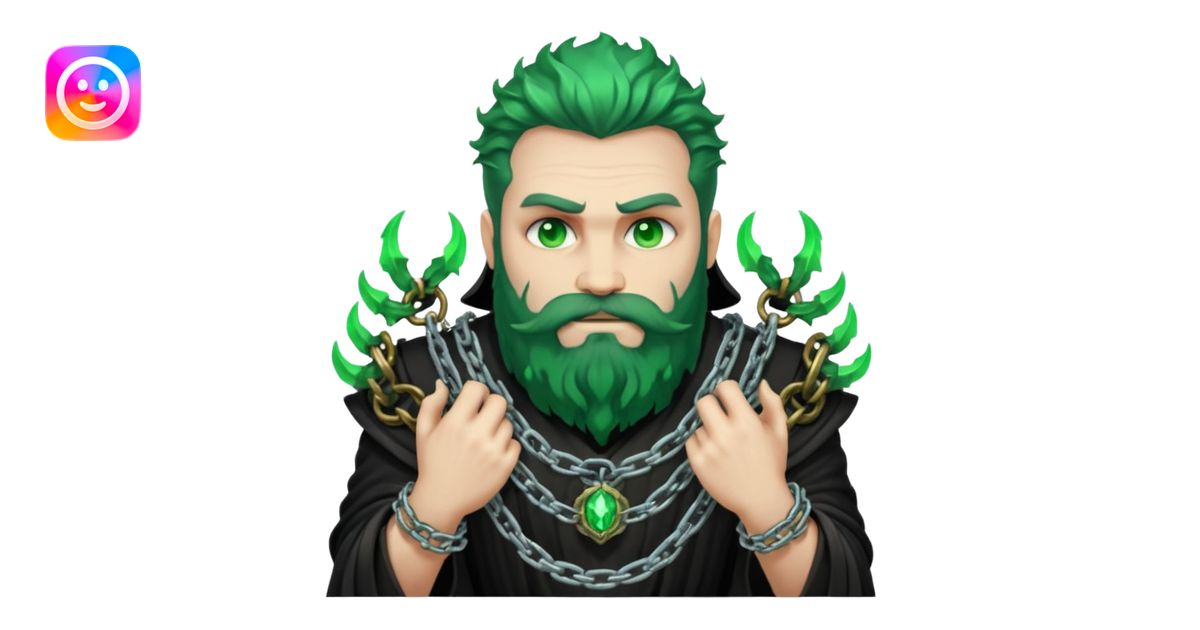 hades greek god with green flames and beard with chains on his arms and ...
