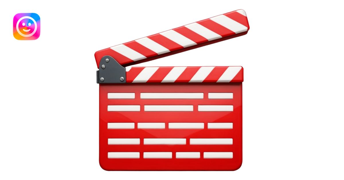 Bright red glossy movie clapper with a folded upper striped bar and ...