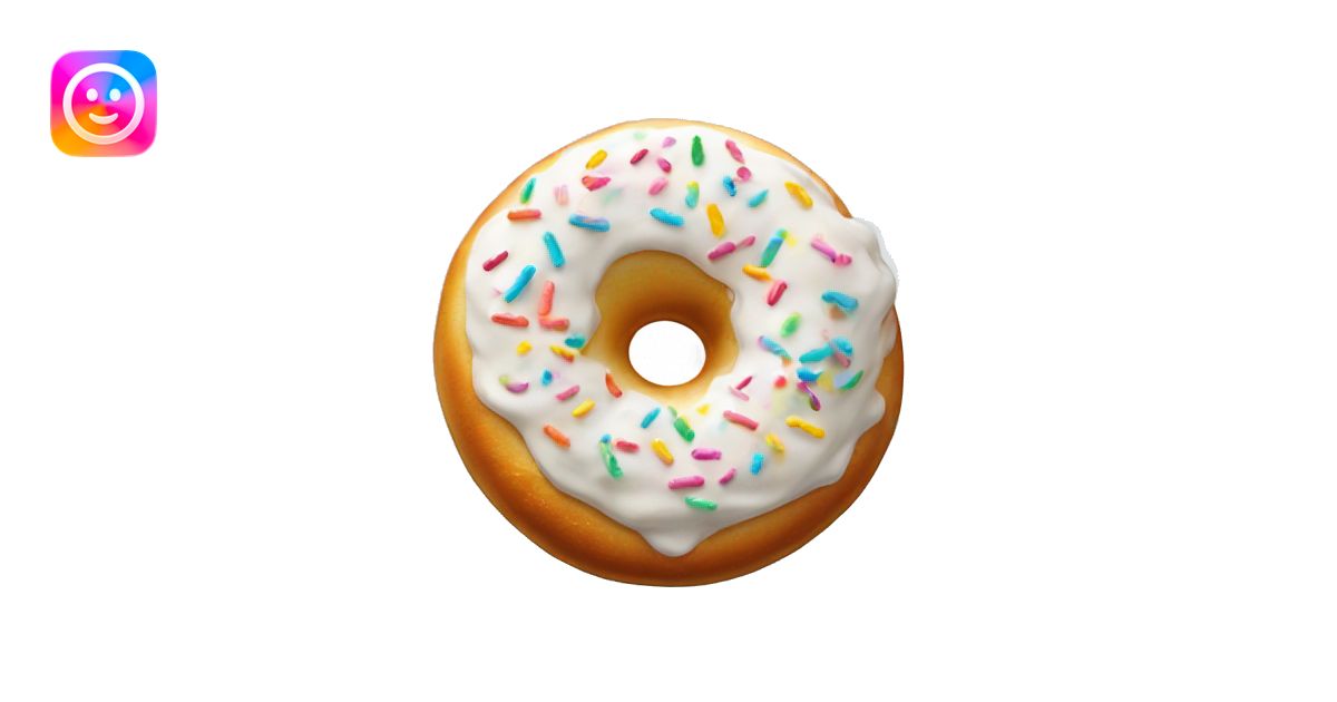 White frosted doughnout with rainbow sprinkles emoji | AI Emoji Generator