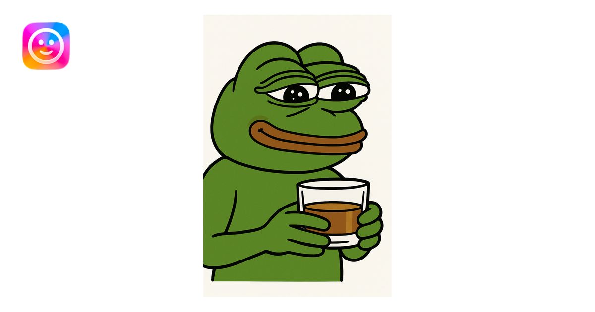 Pepe the Frog holding a whiskey glass with both hands, in pepe meme ...