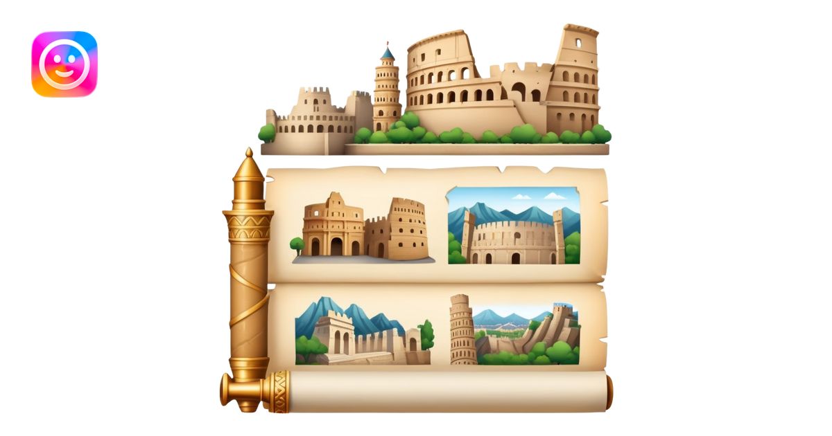 icon featuring an ancient scroll, quill pen with famous historical ...