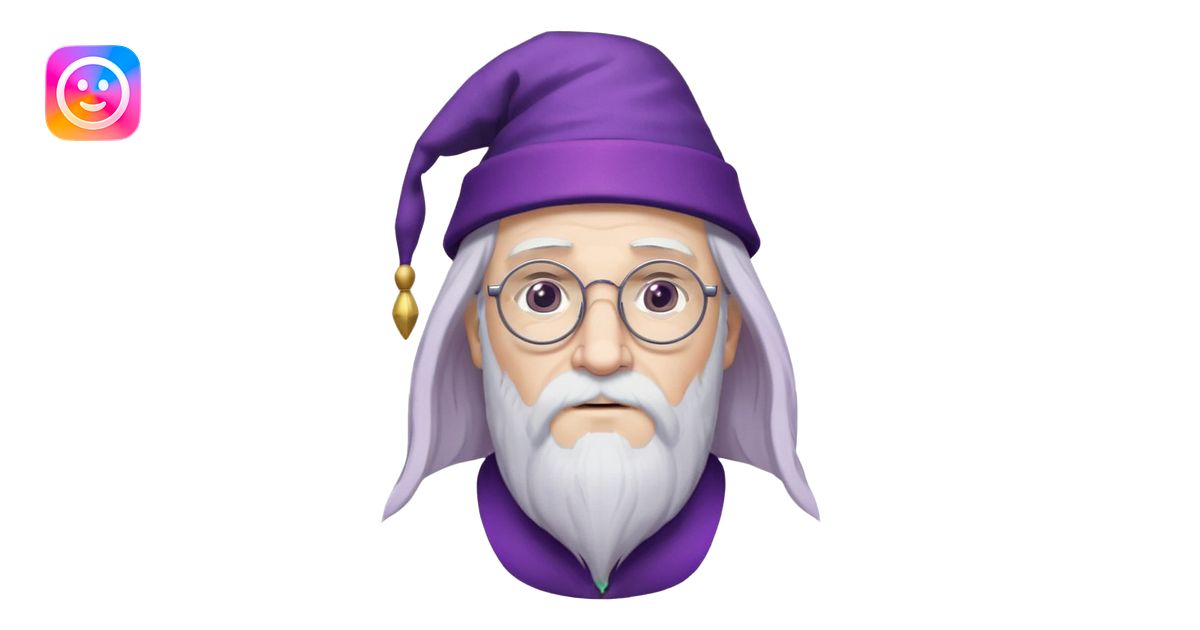 dumbledore, long white hair, wear purple magic hat, glasses emoji | AI ...