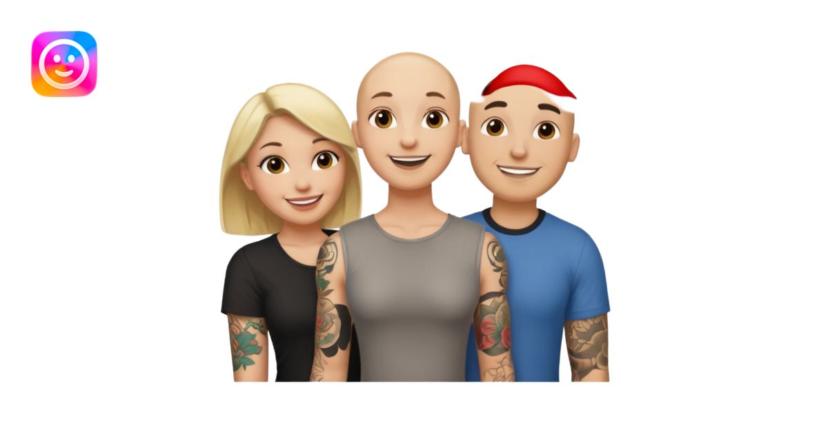 throuple blonde female brunette female with tattoed bald male emoji ...