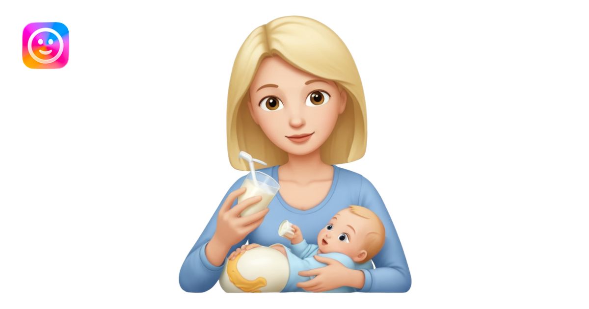 Mom feeding baby with milk emoji | AI Emoji Generator
