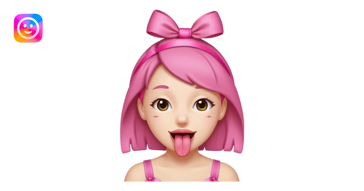 Winky face with tongue out with a small pink ribbon on head emoji | AI ...
