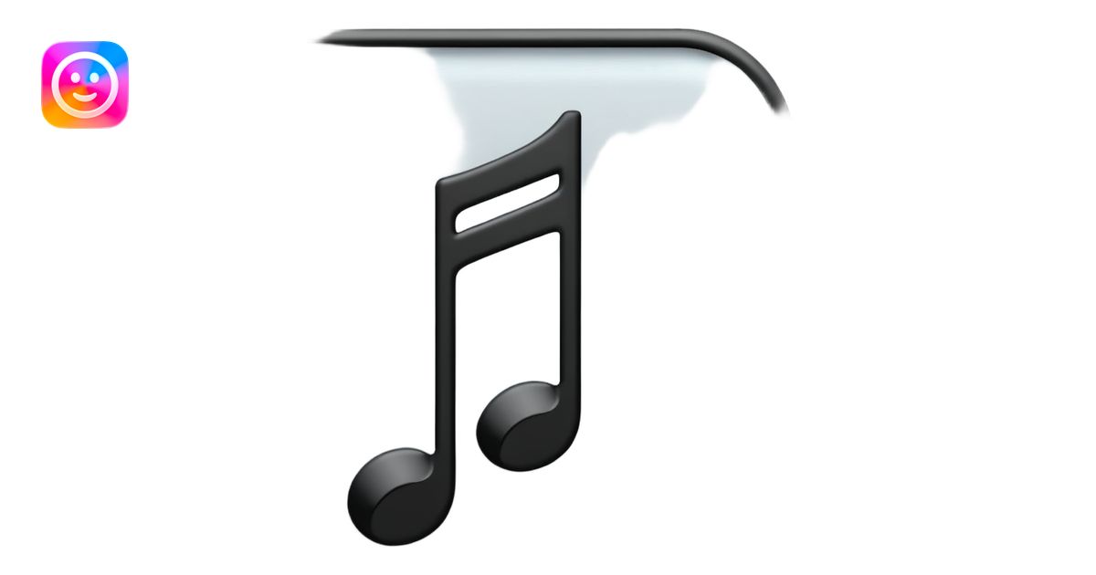 single musical note emoji, deep matte black metal material, smooth ...