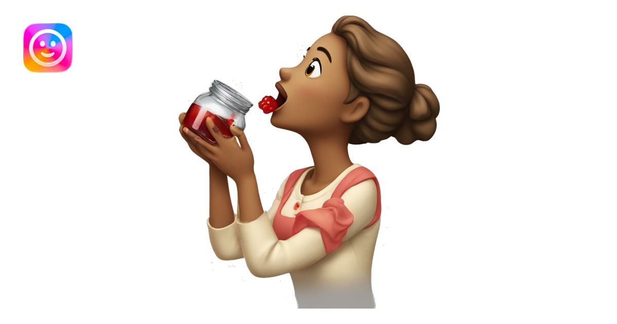 A lady licking the last drop of jam from a jar emoji | AI Emoji Generator